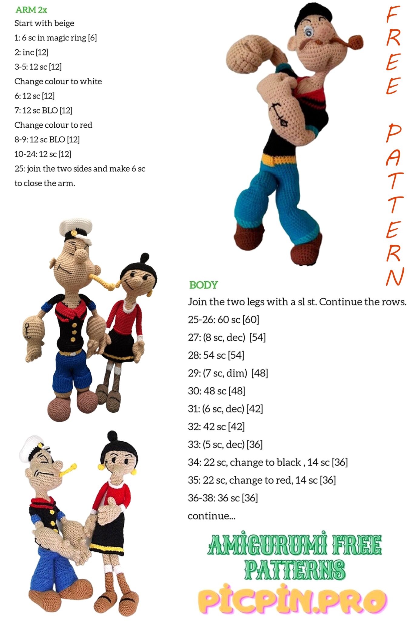 Popeye The Sailor Man Amigurumi Free Crochet Pattern – Amigurumi ...