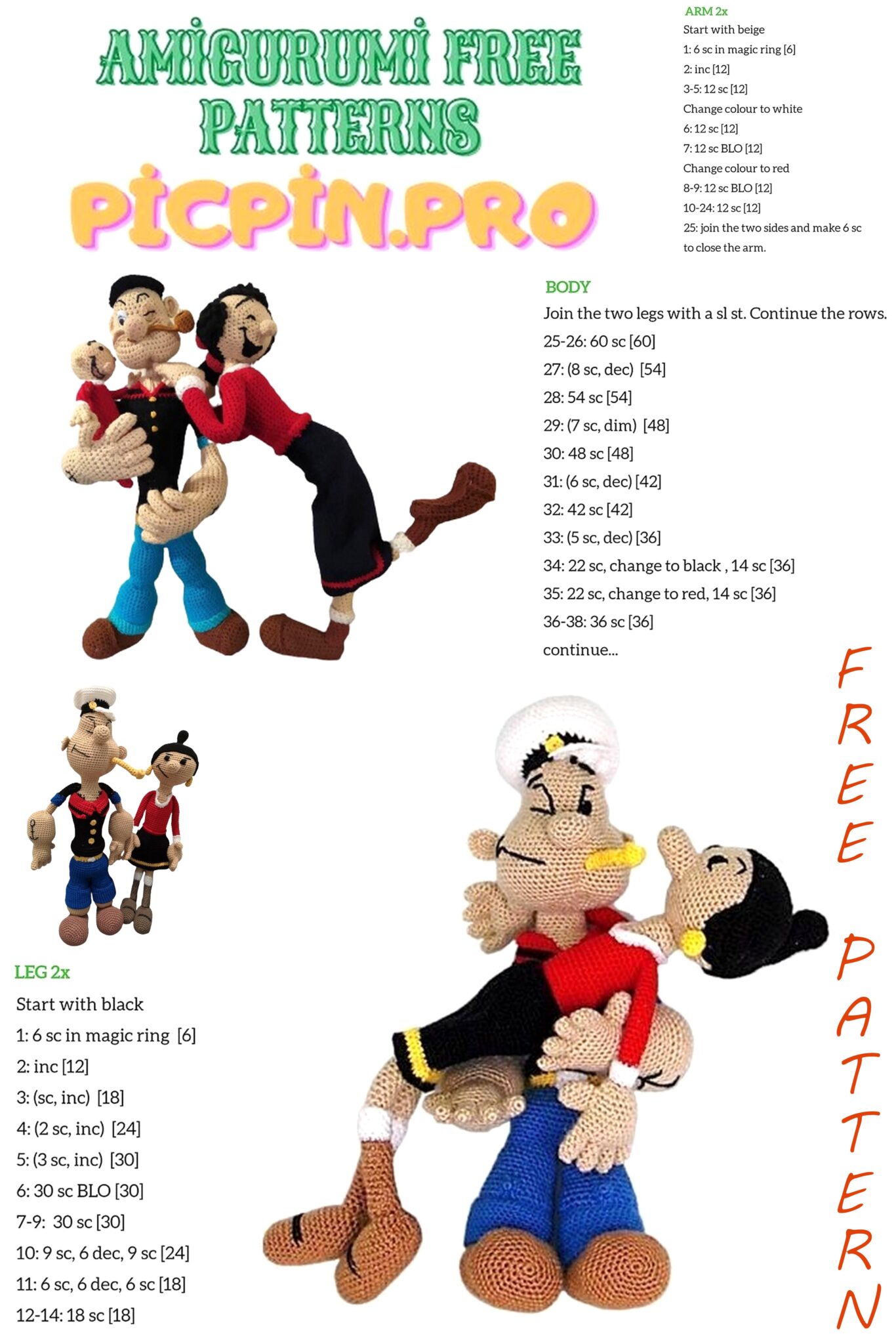Popeye The Sailor Man Amigurumi Free Crochet Pattern – Amigurumi ...